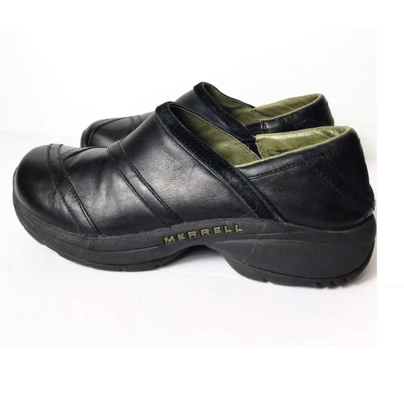 Merrell | Shoes | Merrell 6 Black Leather Primo Patch Loafers Slip On ...